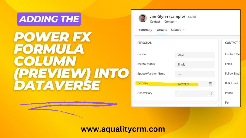 Adding the Power Fx Formula column into Dataverse - AqualityCRM
